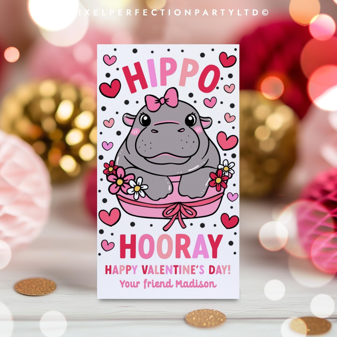 Editable Hippo Valentine's Day Gift Tag Hippo Hooray It's Valentine's ...