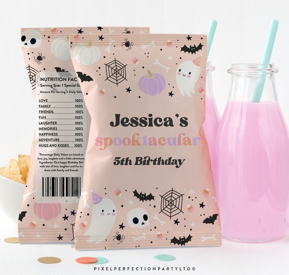 Editable Halloween Pink Ghost Chip Bag Wrappers Cute Spooky - Etsy