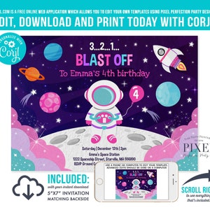 Space Invitation Space Birthday Invitation Girl Space Invitation Girl ...