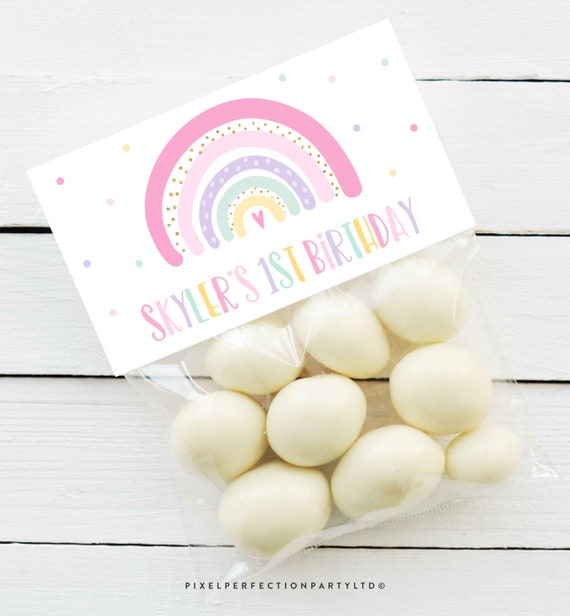 Editable Rainbow Birthday Treat Bag Toppers Pastel Rainbow Favors ...