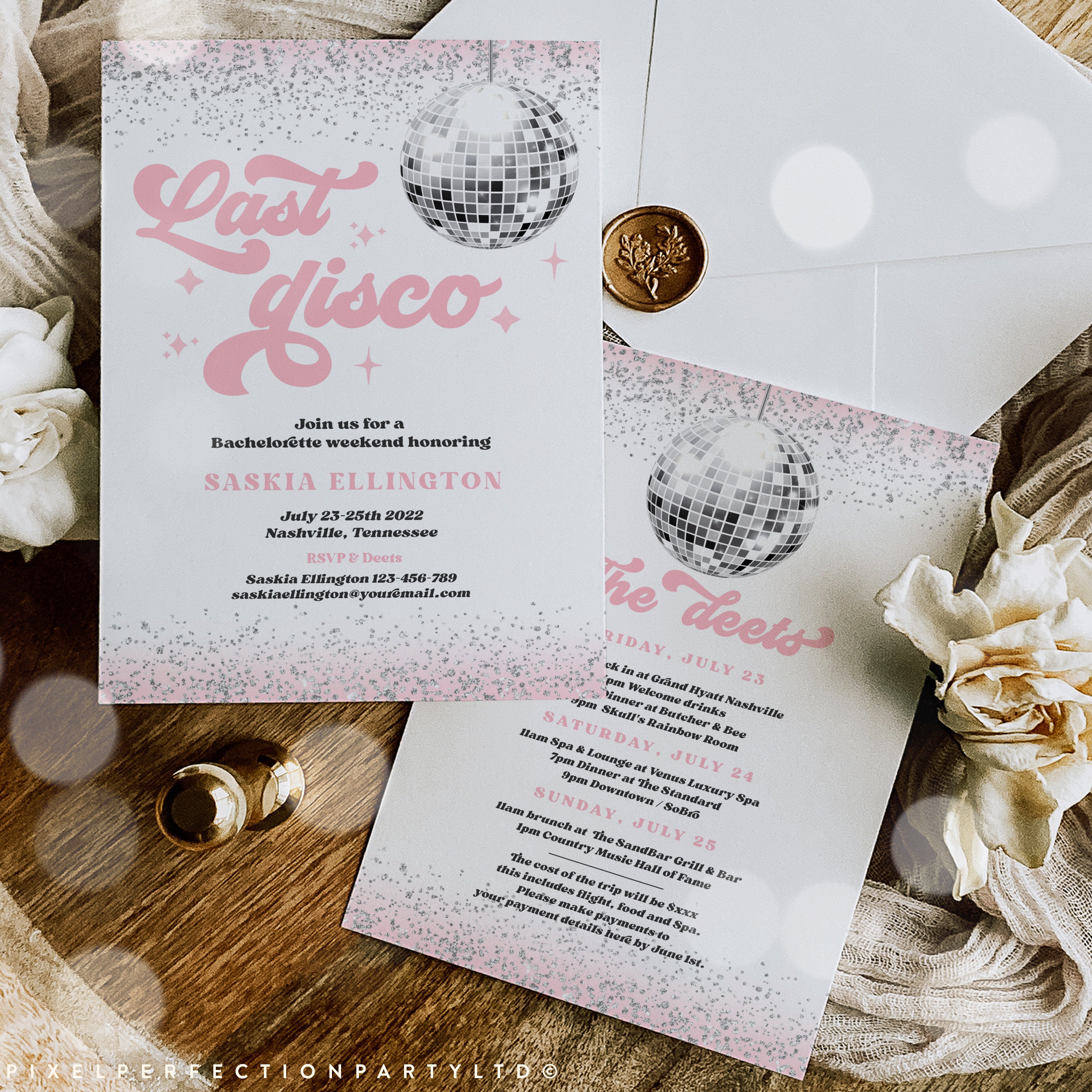 Editable Last Disco Bachelorette Weekend Invitation & Itinerary Last ...