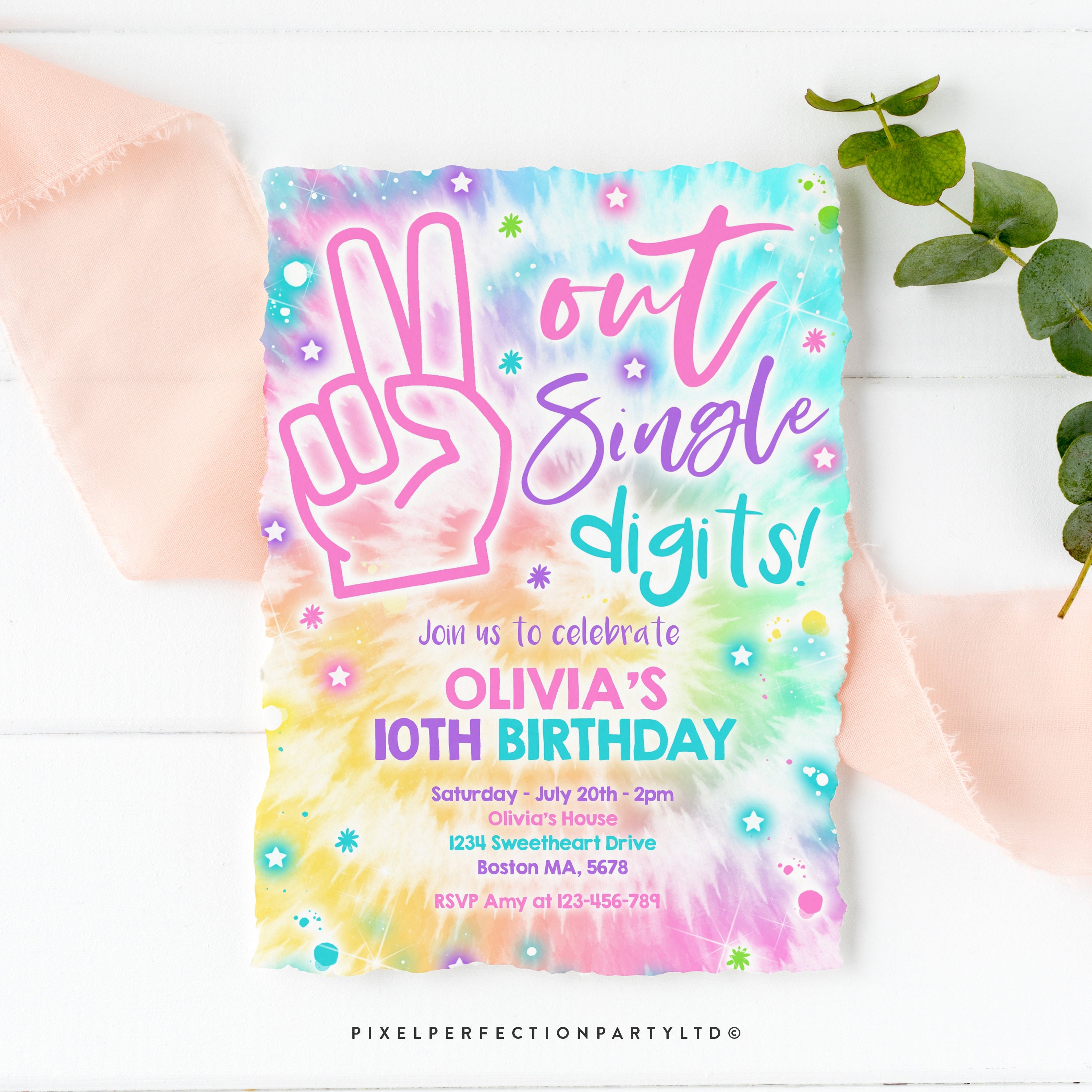 Editable Tie Dye Birthday Party Invitation Peace Out Single - Etsy