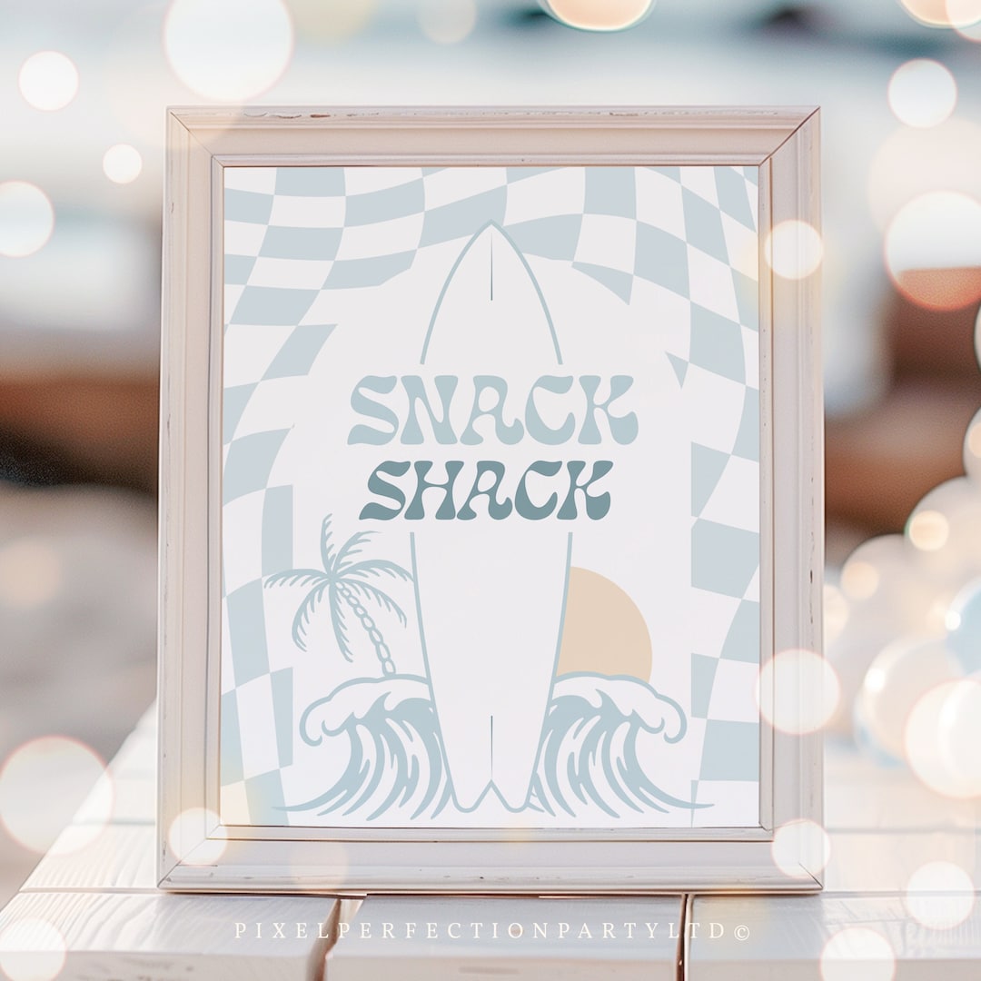 Surfing Surf Snack Shack Sign Modern Checkered Surfboard Birthday Party ...