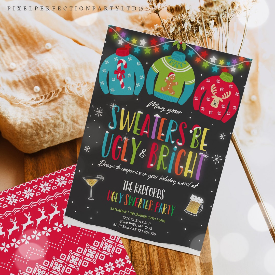 Editable Ugly Sweater Holiday Party Invitation Christmas Ugly Sweater ...