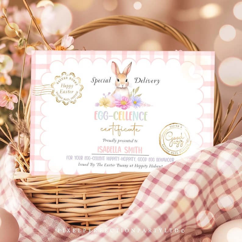 Editable Egg-cellence Certificate From the Easter Bunny Personalized ...