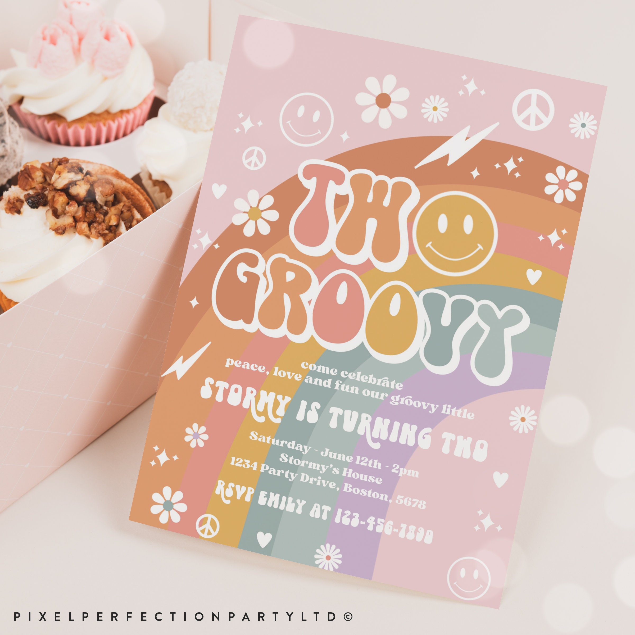 Editable Two Groovy Birthday Party Invitation Peace Love Party - Etsy