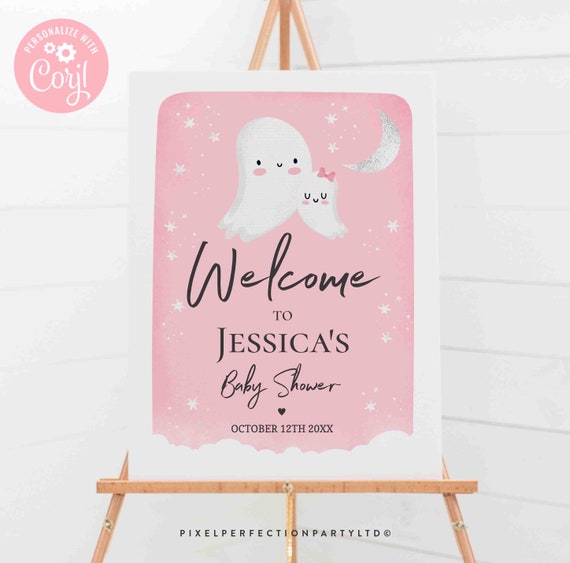 Editable Little Boo Baby Shower Welcome Sign Pink Ghost Girl Baby ...