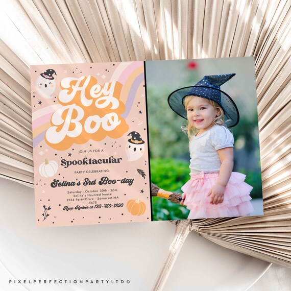 Editable Halloween Ghost Birthday Invitation Girly Cute Retro Spooky ...