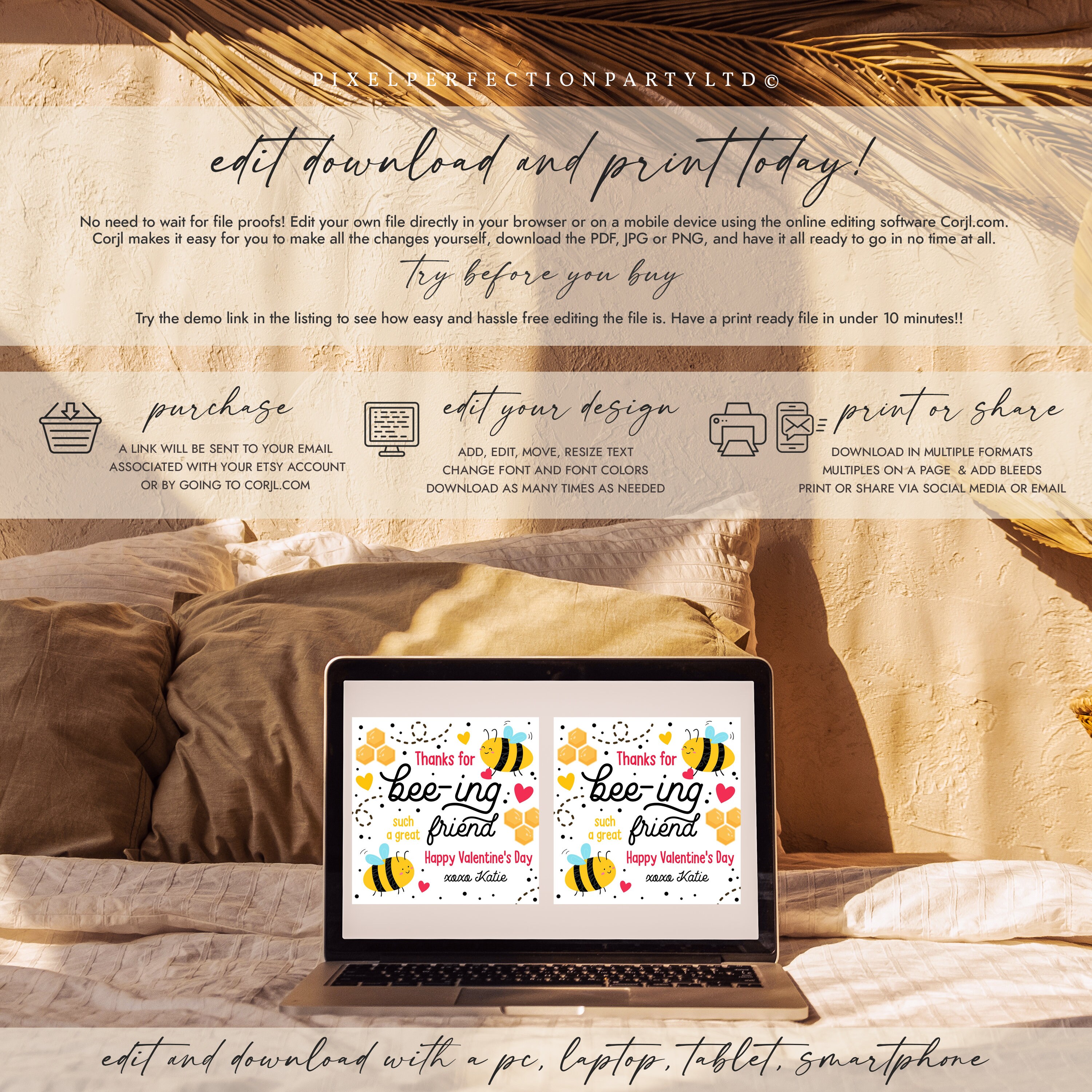Editable Bee Valentine's Day Gift Tag Thanks for Bee-ing A Great Friend ...