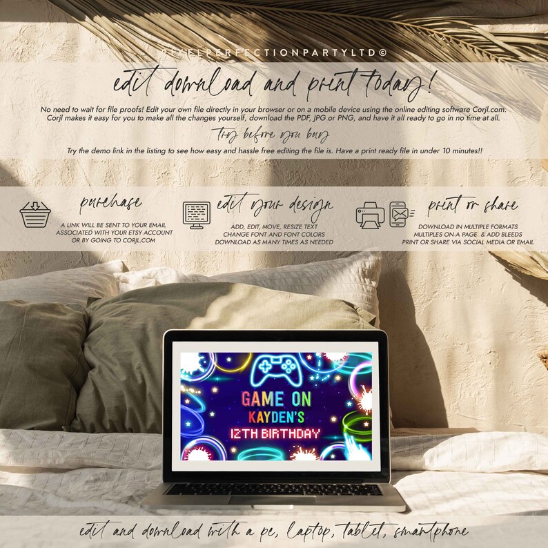 Editable Video Game Birthday Gable Box Labels Neon Gamer - Etsy