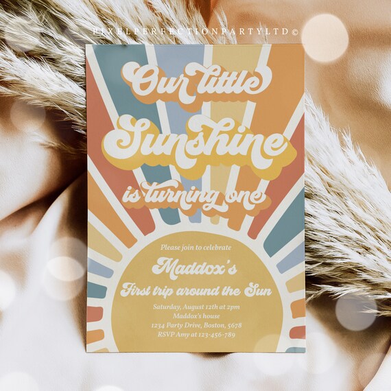 Editable Sunshine 1st Birthday Invitation Our Little Sunshine Is ...