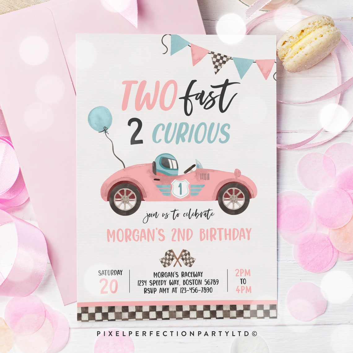 Editable Two Fast Birthday Invitation Two Fast Girl Pink Race - Etsy