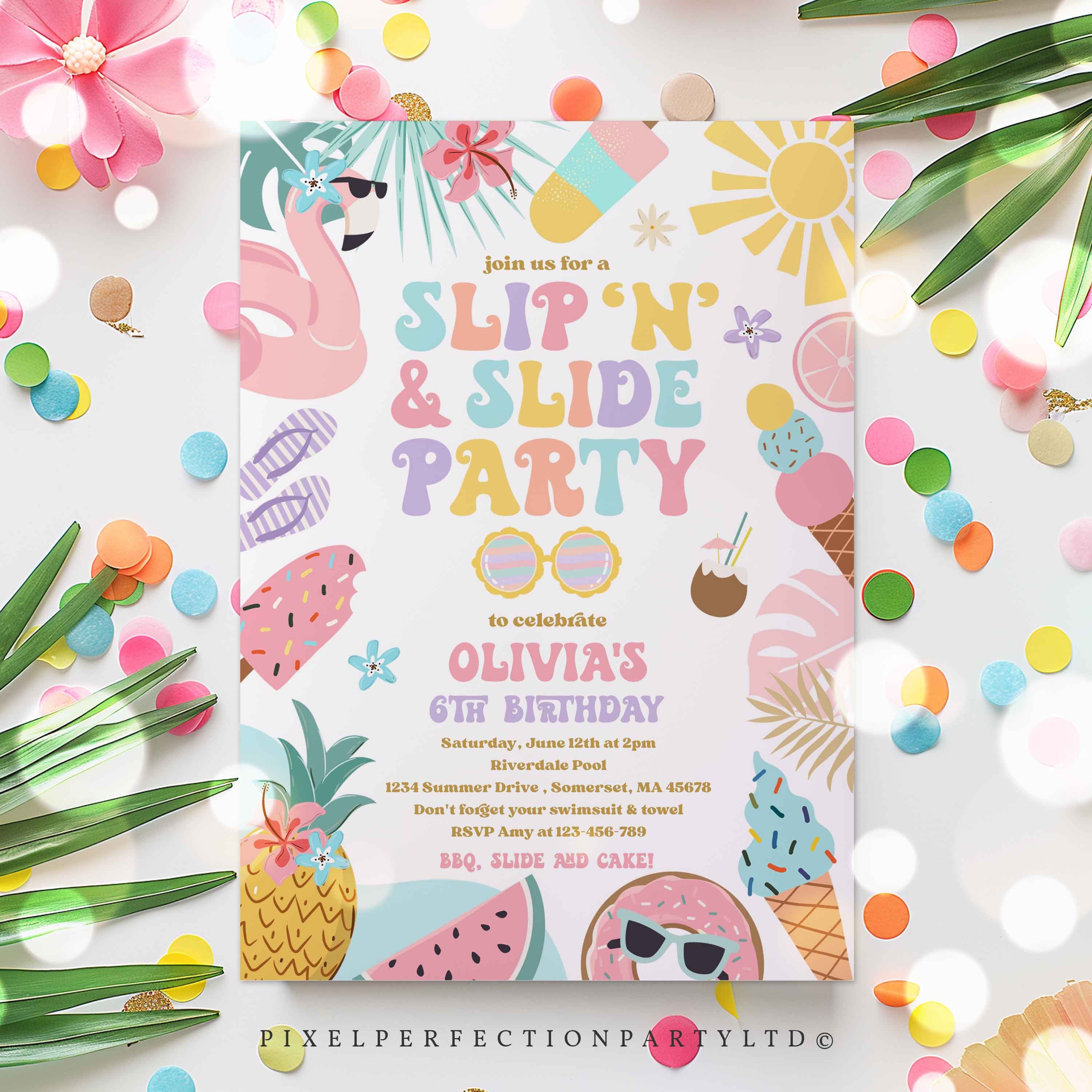Editable Slip ’N’ Slide Birthday Party Invitation Tropical Splish ...