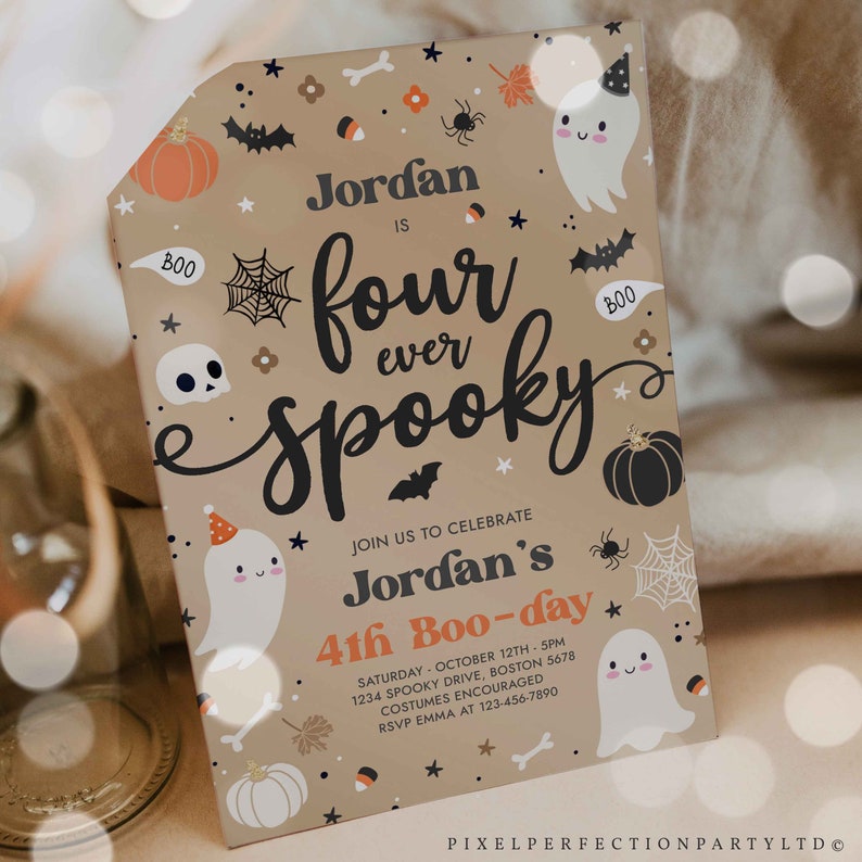 Editable Four Ever Spooky Halloween Ghost 4th Birthday Party - Etsy