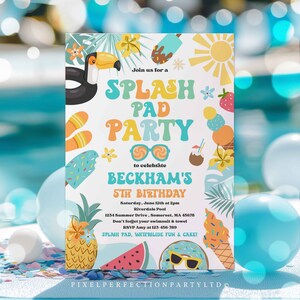 Editable Splash Pad Birthday Party Invitation Tropical Splish Splash ...