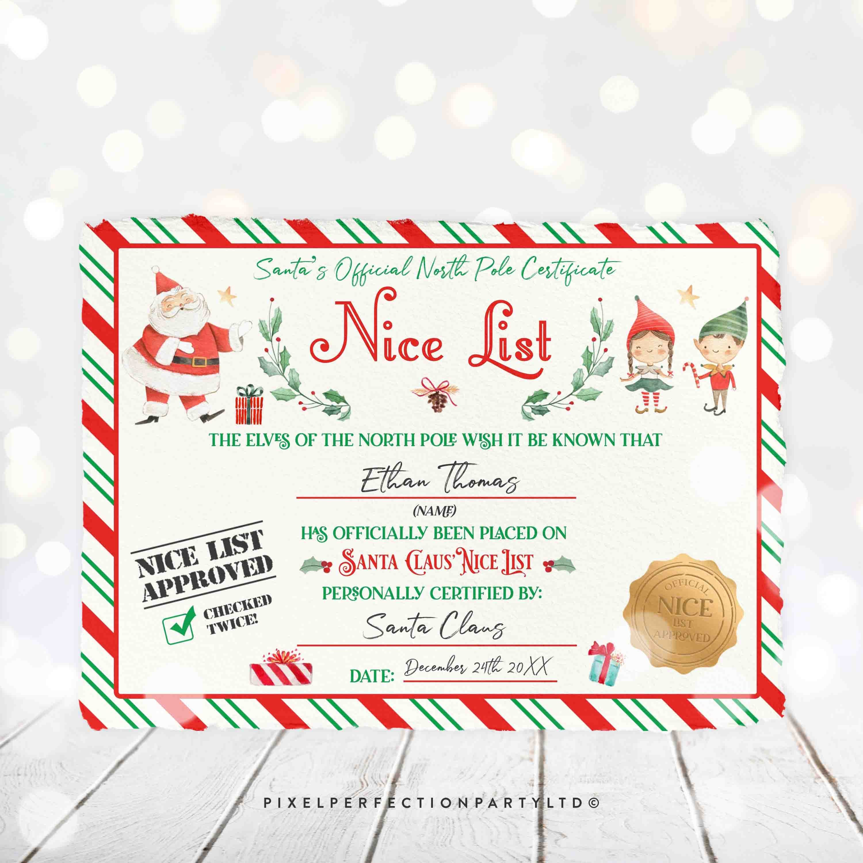 EDITABLE Santa Claus Official Nice List Certificate Letter | Etsy
