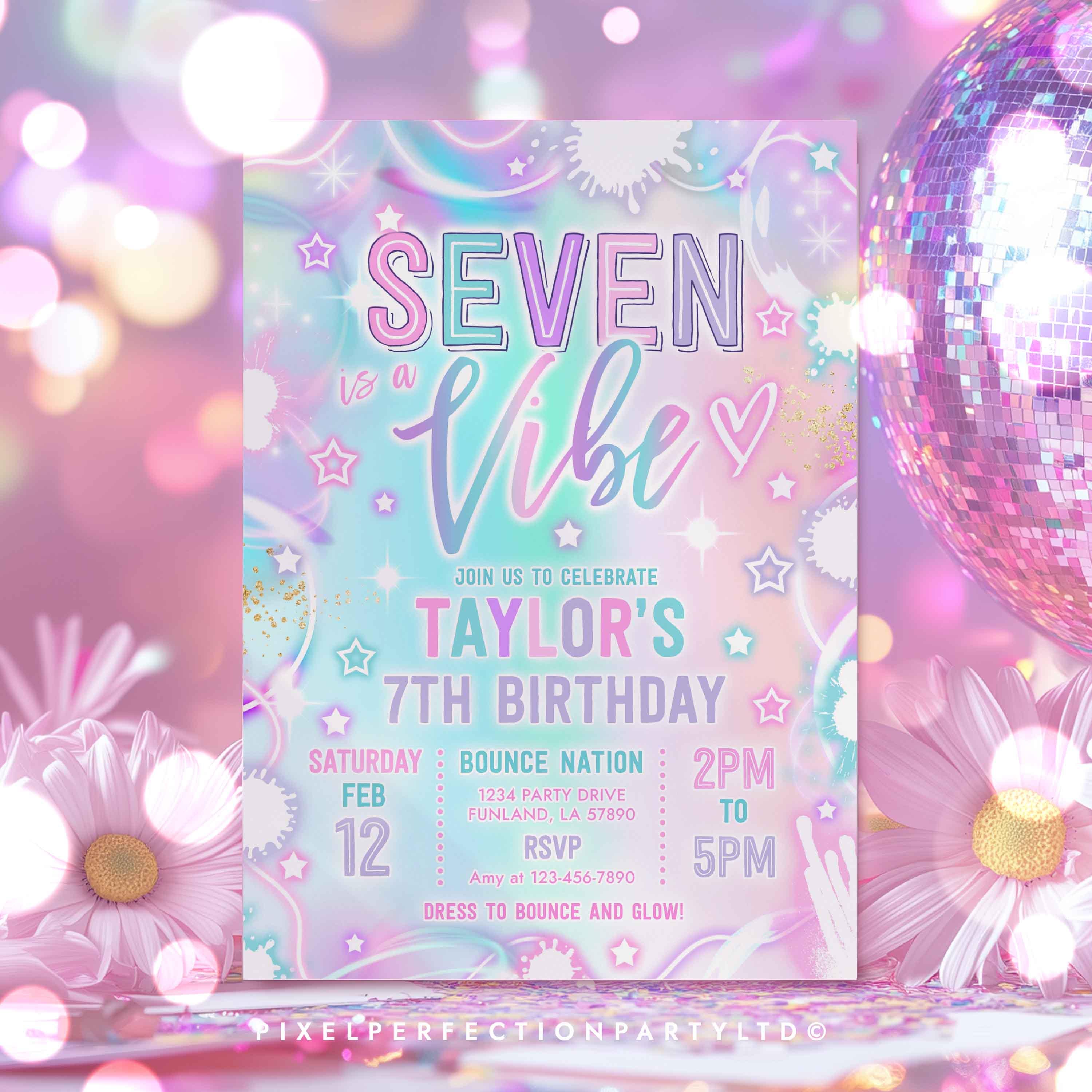 Editable Seven is A Vibe 7th Birthday Party Invitation Seven is A Vibe ...