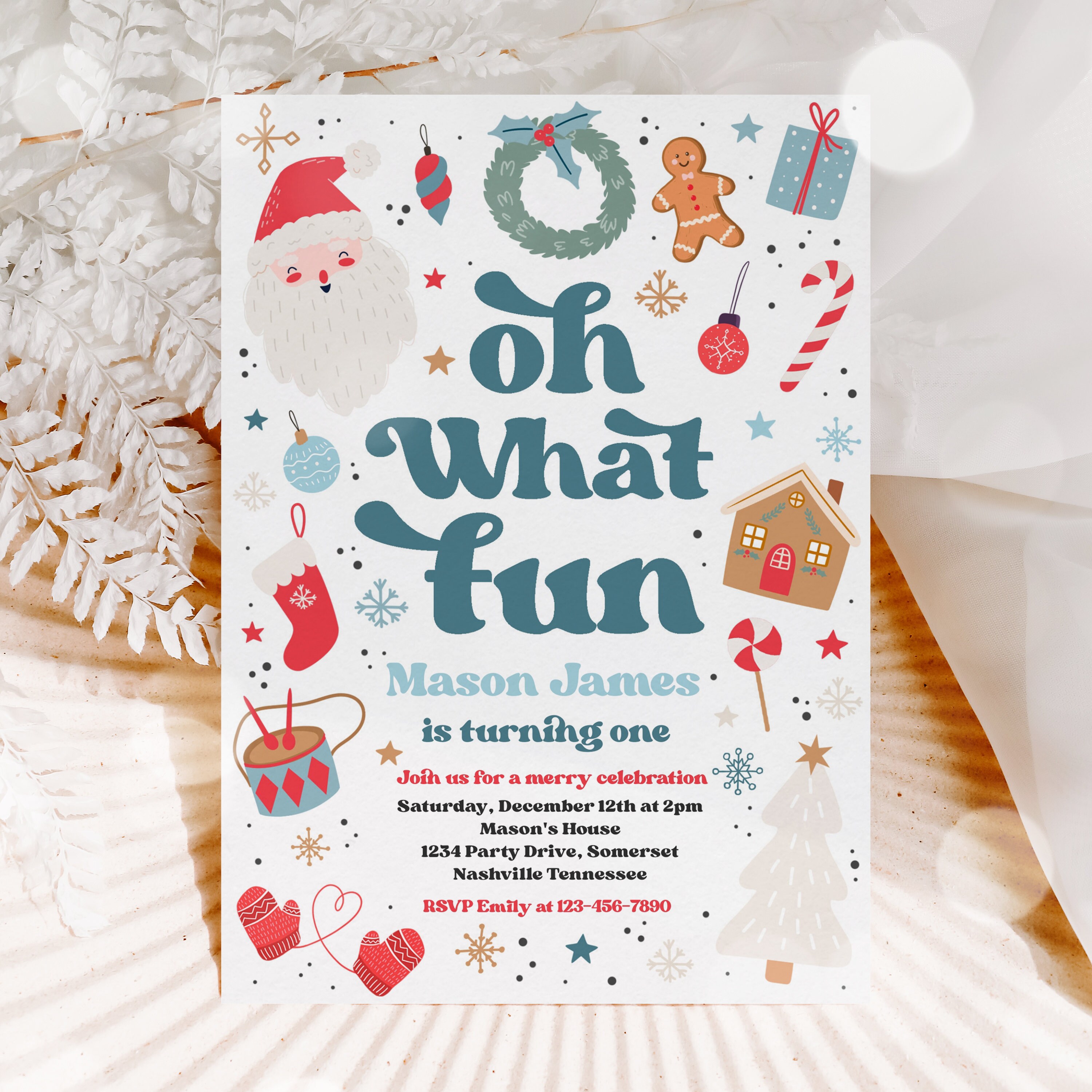 Editable Christmas Birthday Invitation Oh What Fun Christmas - Etsy