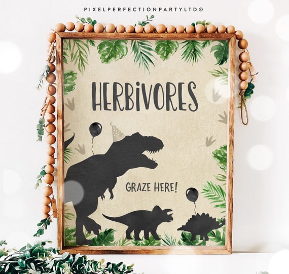 Herbivores Graze Here Sign Dinosaur Table Sign Jungle Dinosaur Party ...