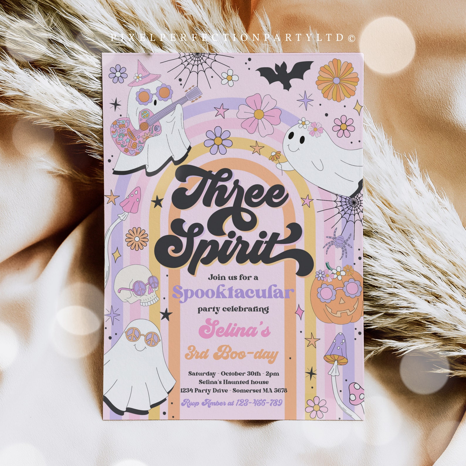 Editable Three Spirit Halloween Ghost 3rd Birthday Invitation - Etsy