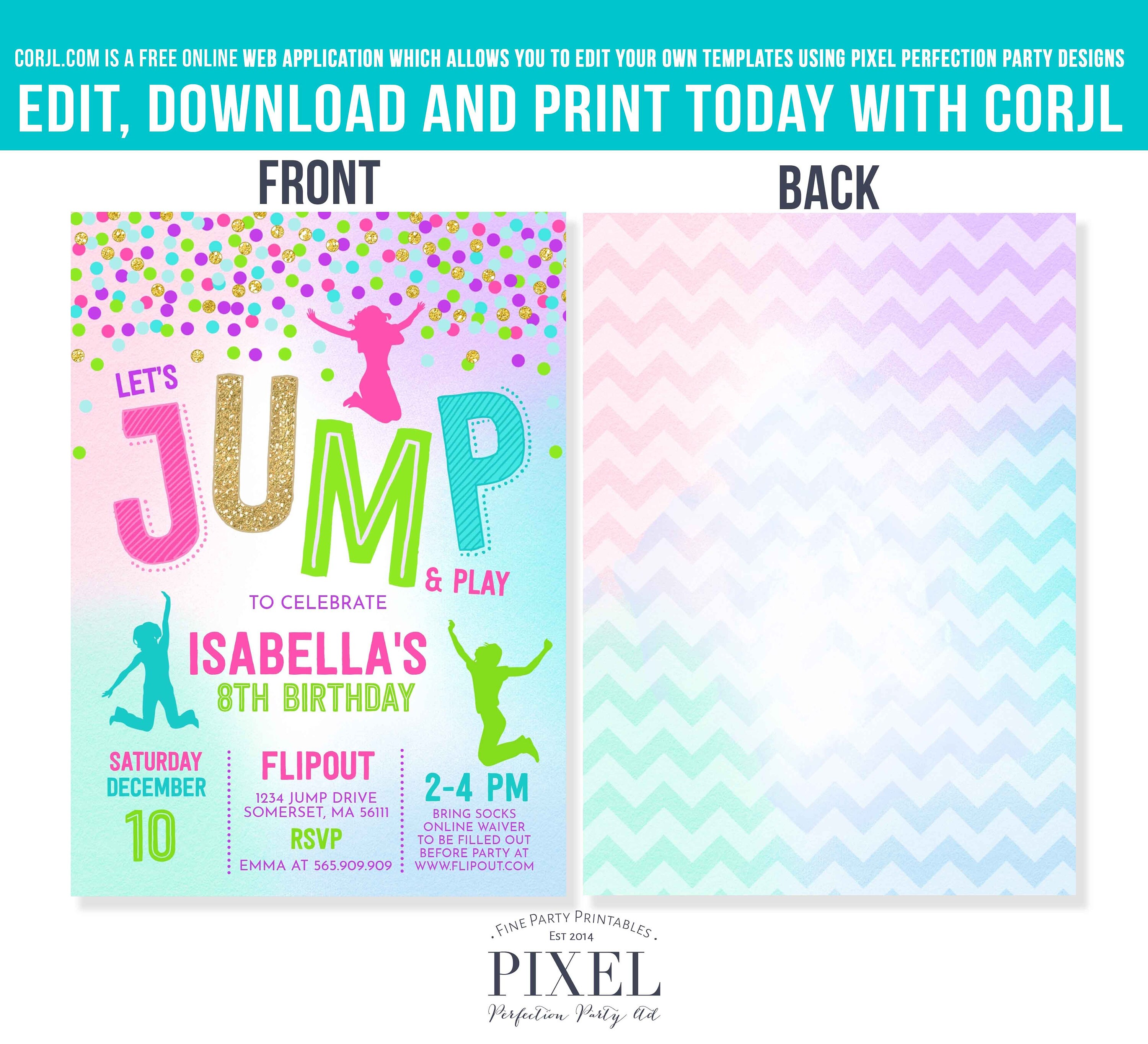 Jump Invitation Jump Birthday Invitation Trampoline Party | Etsy