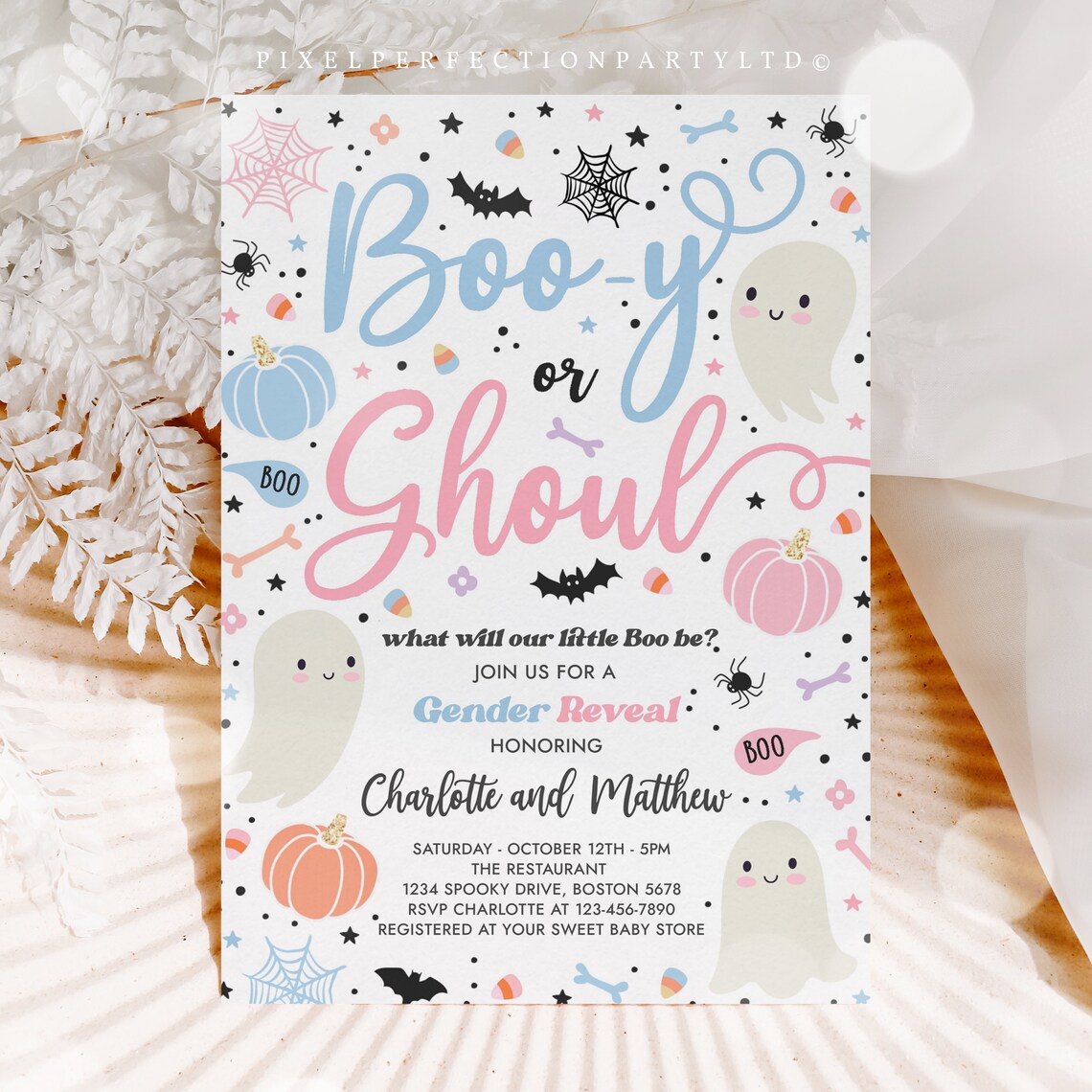 Editable Halloween Gender Reveal Invitation Little Boo Ghost - Etsy
