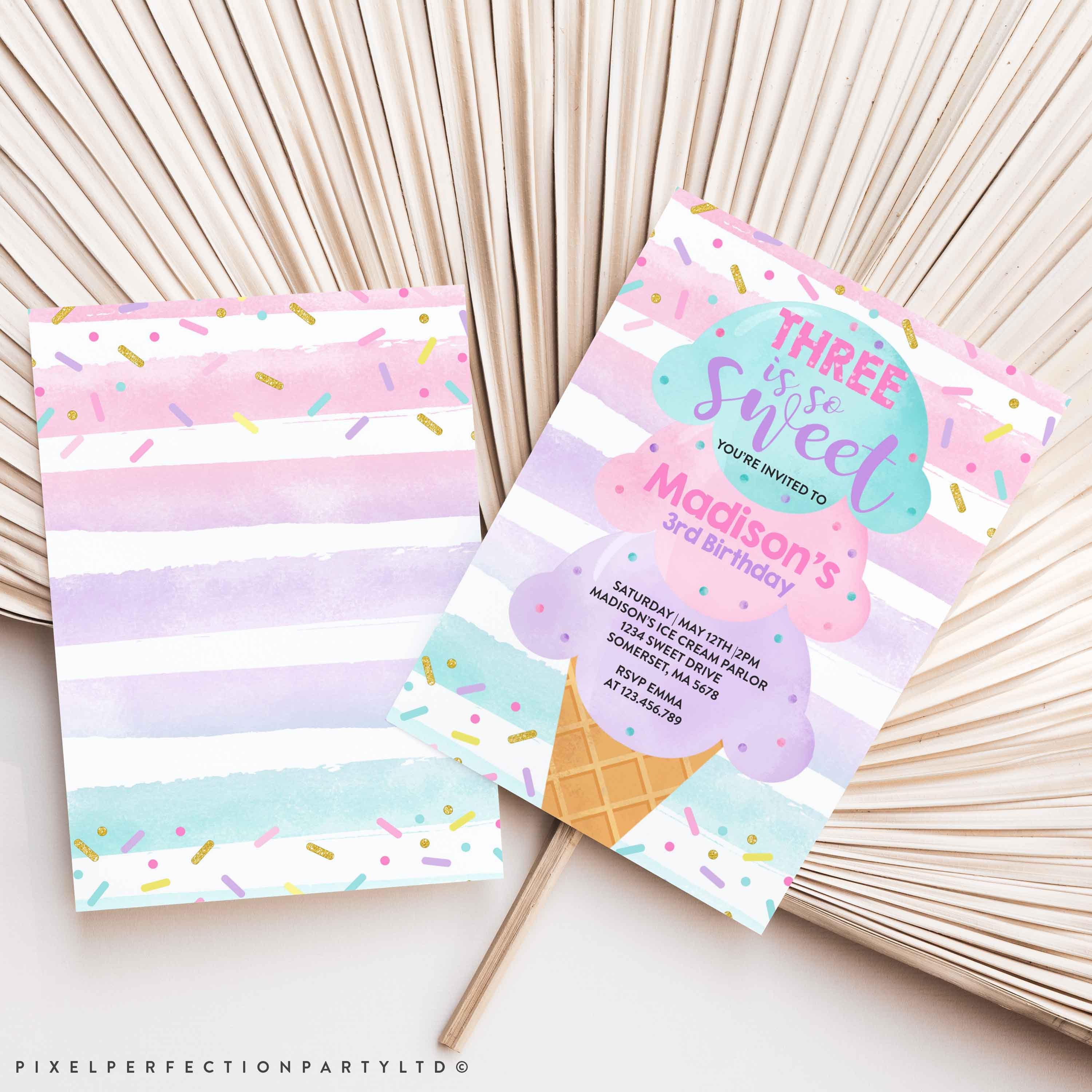 Editable Ice Cream Invitation Ice Cream Birthday Invitation Three is ...