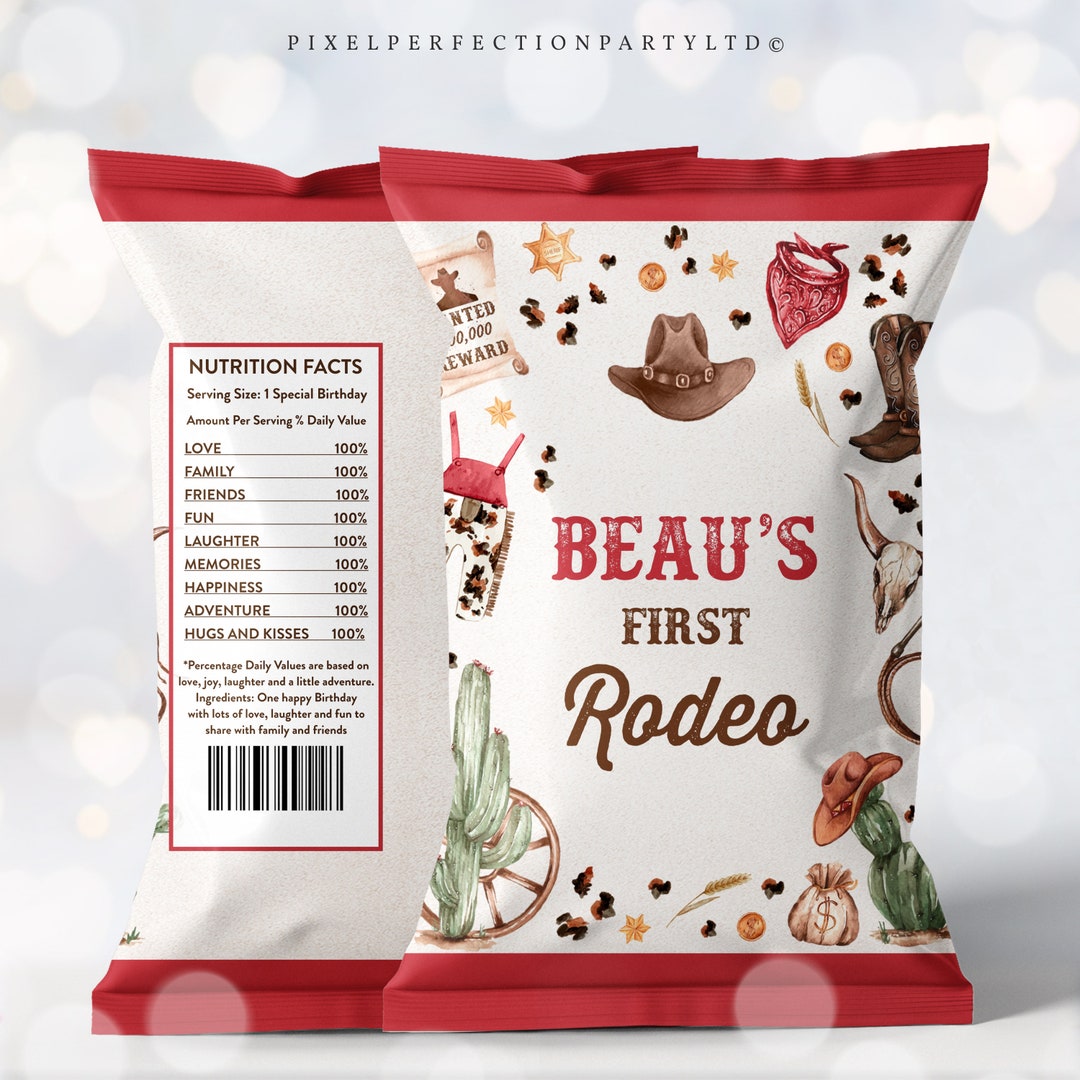 Editable Cowboy Birthday Party Chip Bag Favors Wild West Cowboy Rodeo ...