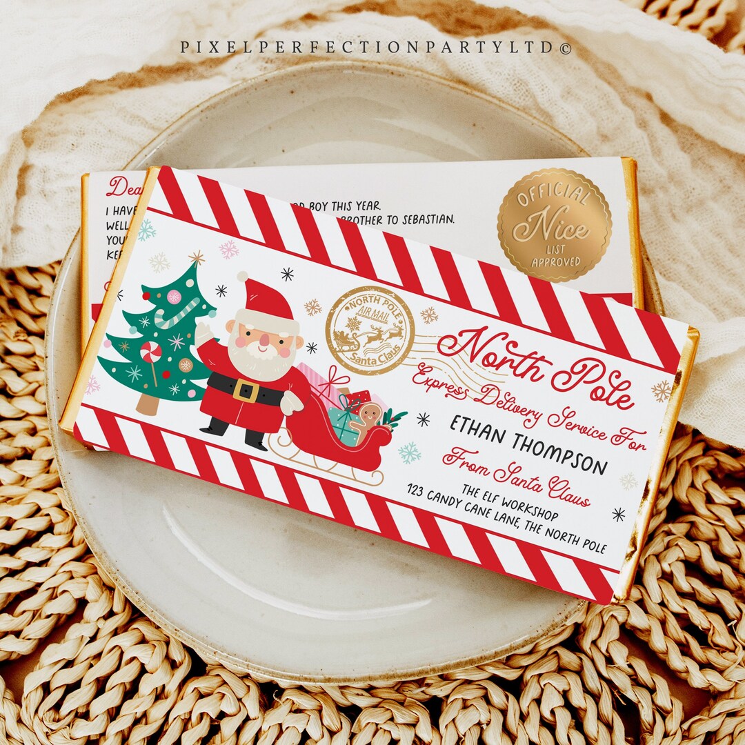 EDITABLE Personalized Candy Bar From Santa Claus Gift From Santa ...