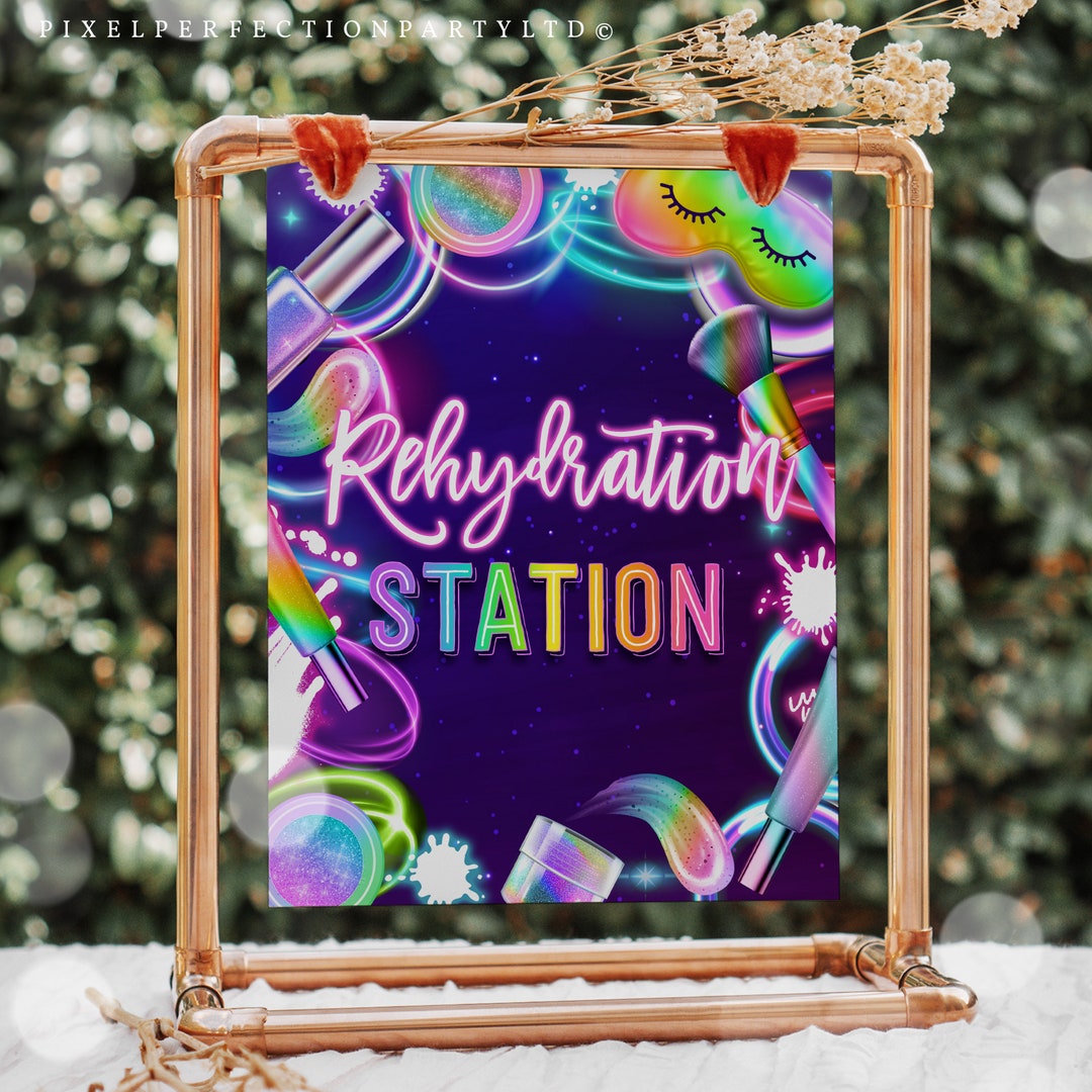 Neon Glow Spa Party Rehydration Station Table Party Sign Glitz and Glam ...