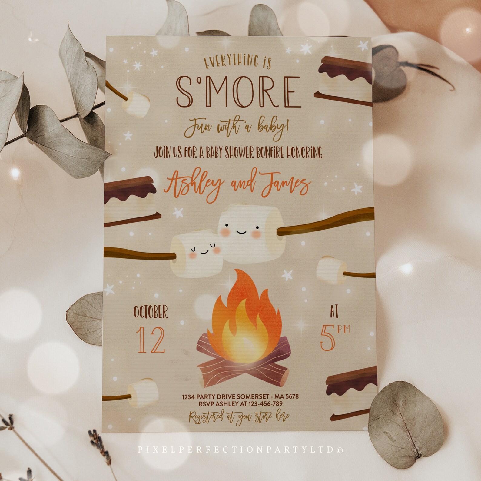Editable S'more Baby Shower Invitation Bonfire Baby Shower Camping Baby ...