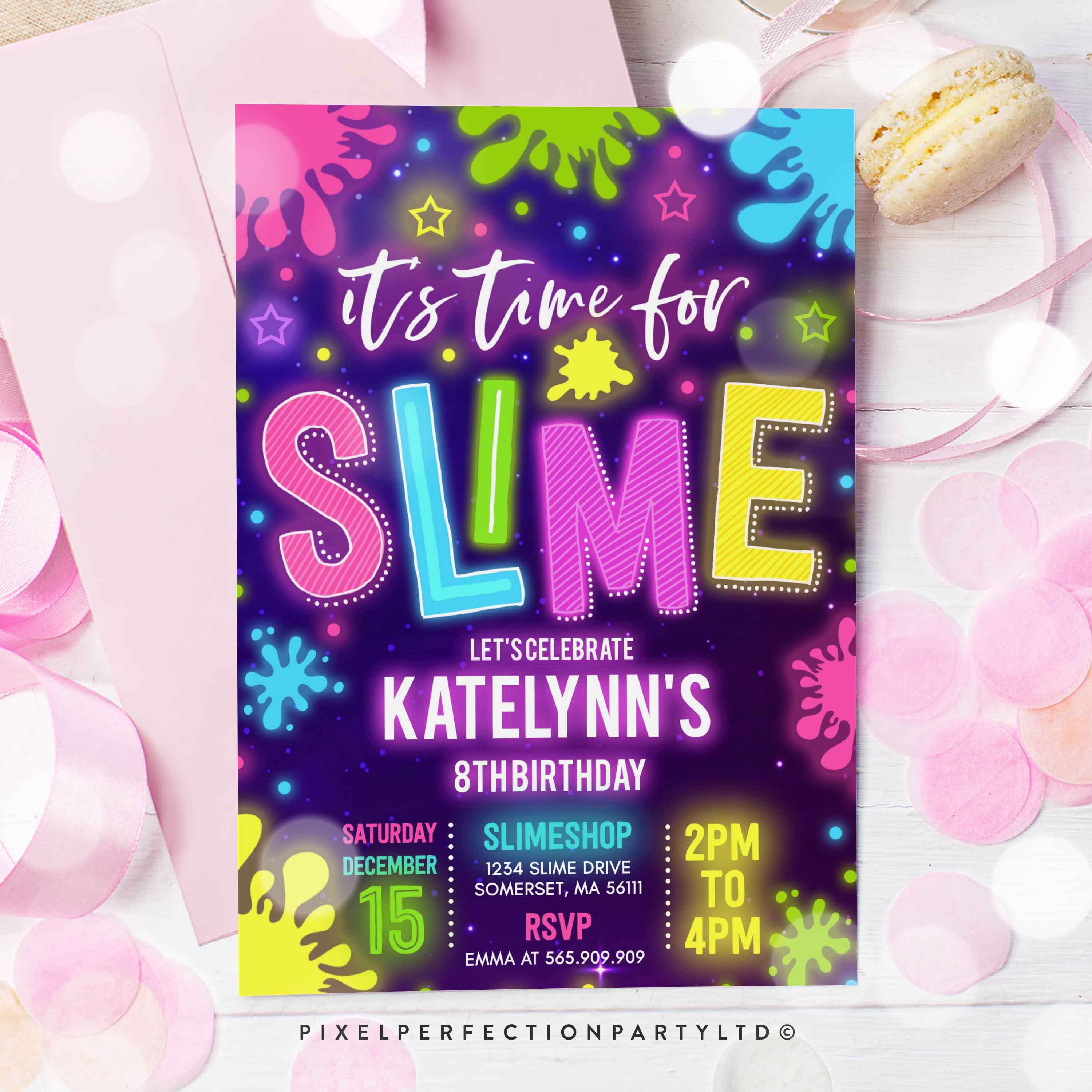 Editable Slime Invitation Glow Slime Invitation Neon Slime | Etsy