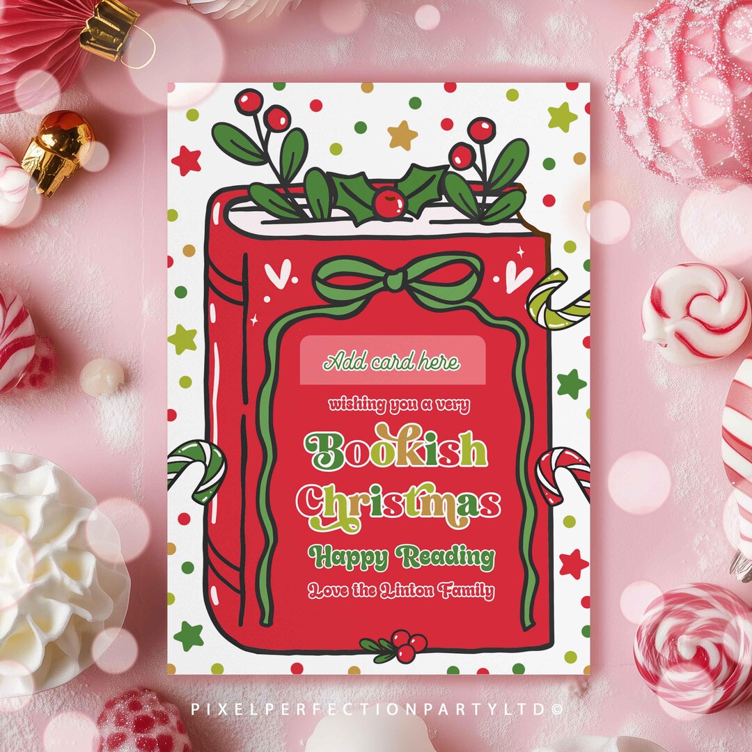 Editable Wishing You A Bookish Christmas Book Gift Card Holder Teacher ...