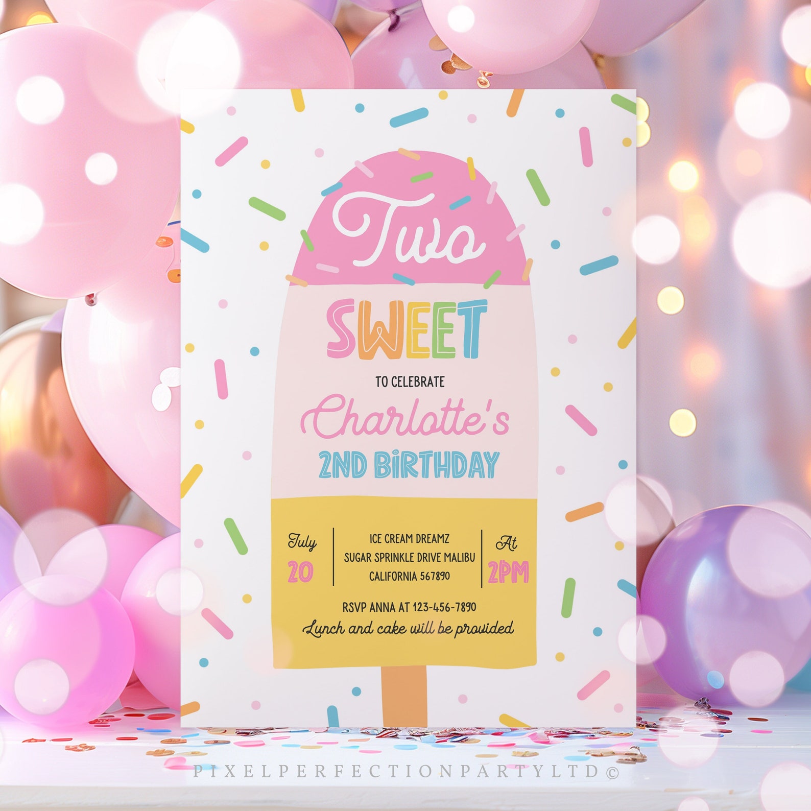 Editable Frozen Ice Pop Birthday Party Invitation Two Sweet Summer ...