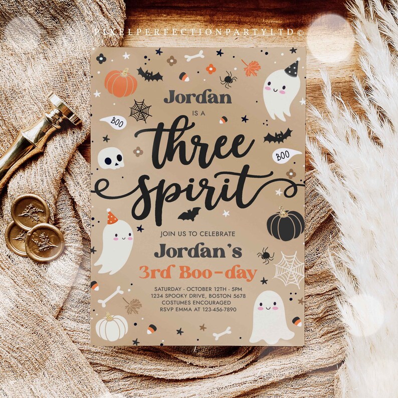 Editable Three Spirit Halloween Ghost 3rd Birthday Party - Etsy
