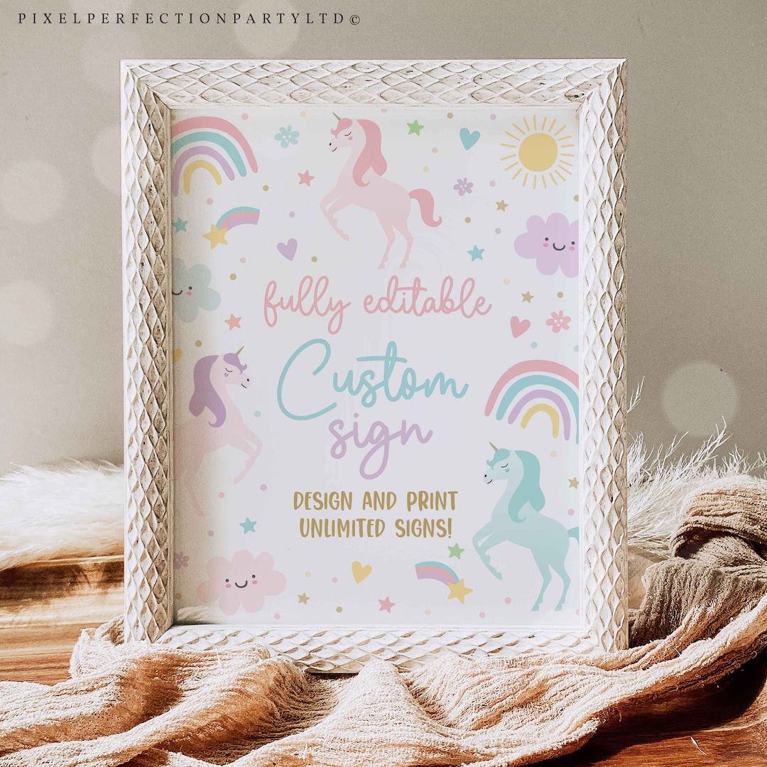 Editable Unicorn Birthday Custom Sign Magical Pastel Rainbow - Etsy