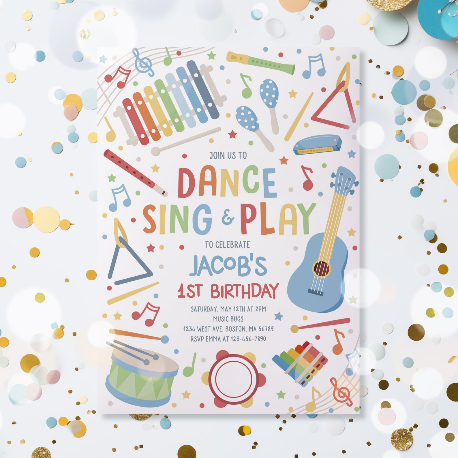 Editable Music Birthday Party Invitation Kids Musical Instruments ...