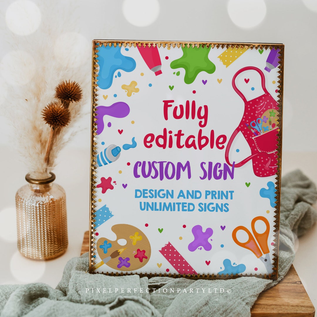 Editable Art Birthday Party Sign Fully Editable Art Painting Party ...