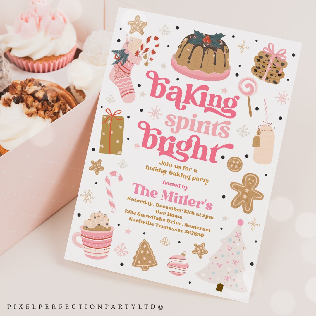 Editable Christmas Baking Party Invitation Baking Spirits Bright Cookie ...