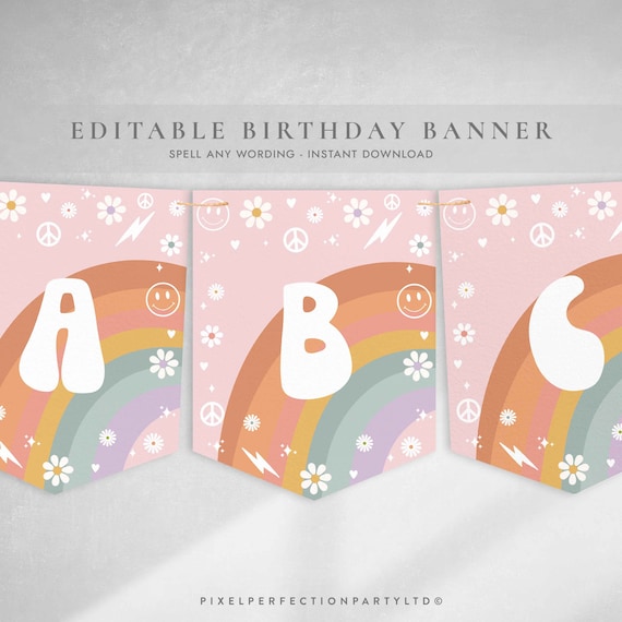 Editable Groovy Birthday Party A-Z Banner Groovy One Birthday | Etsy