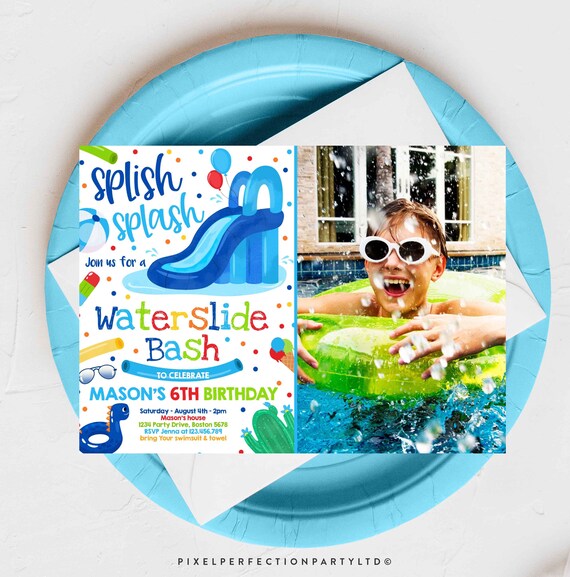 Editable Waterslide Birthday Party Invitation Water Slide Bash Summer ...