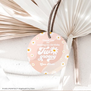 Editable Groovy 1st Birthday Party Favor Tag Retro Groovy Floral 70's ...