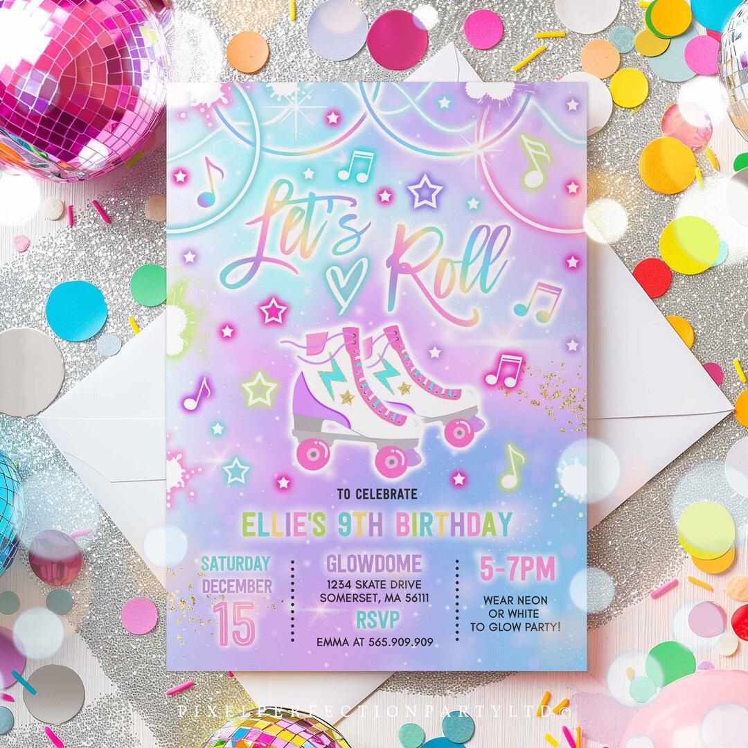 Editable Roller Skating Invitation Pastel Cosmic Galaxy Roller Skating ...