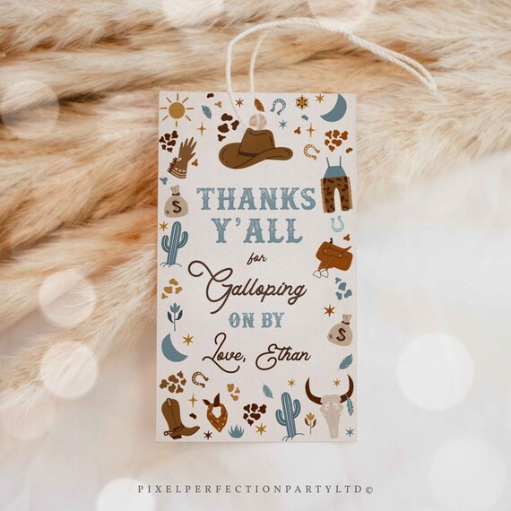 Editable Cowboy Birthday Luggage Favor Tags Wild West Cowboy 1st Rodeo ...