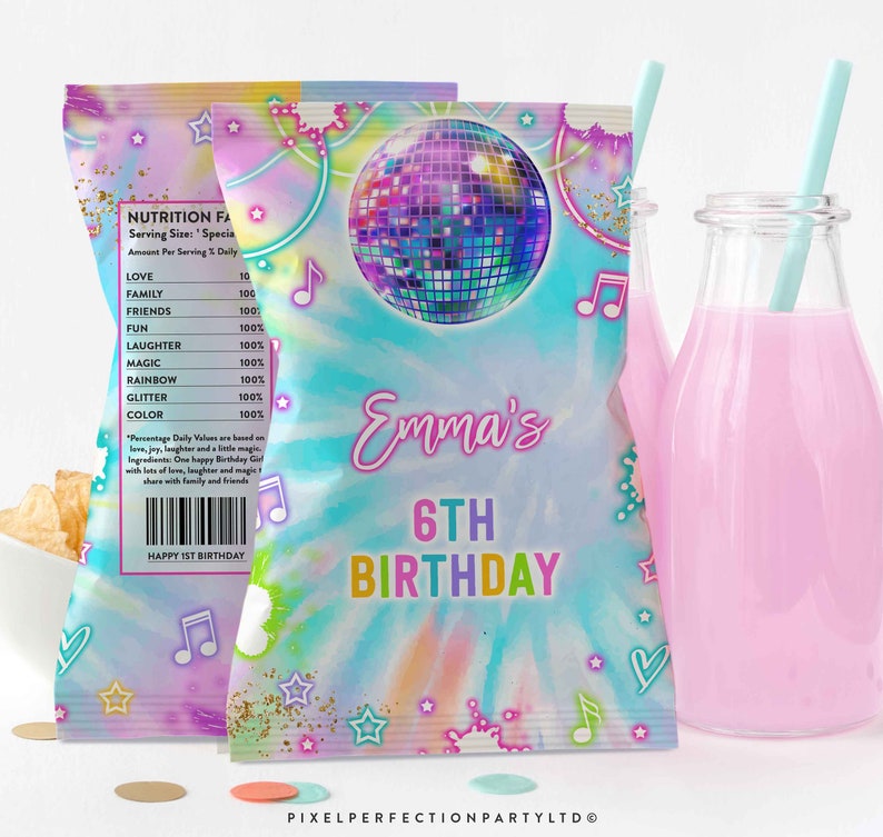 Editable Dance Birthday Party Chip Bag Wrappers Tie Dye Dance - Etsy