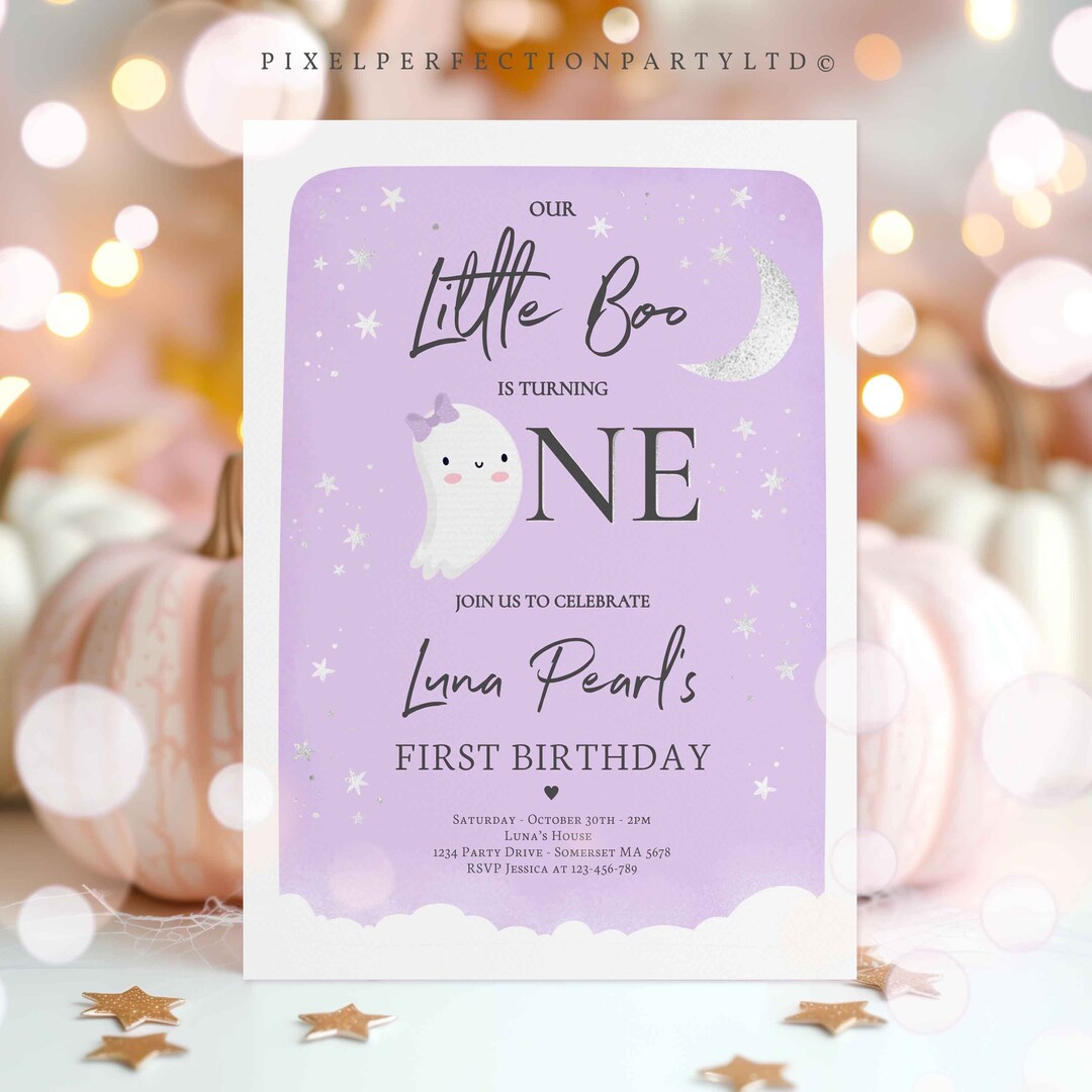 Editable Our Little Boo Birthday Party Invitation Halloween 1st ...