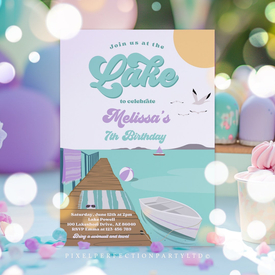 Editable Lake Birthday Party Invitation Boat Lake Birthday Party Summer ...