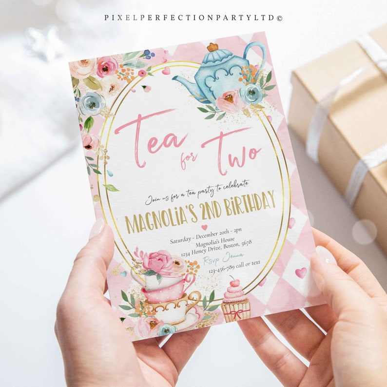 Editable Tea for Two Birthday Invitation Tea for Two 2nd - Etsy