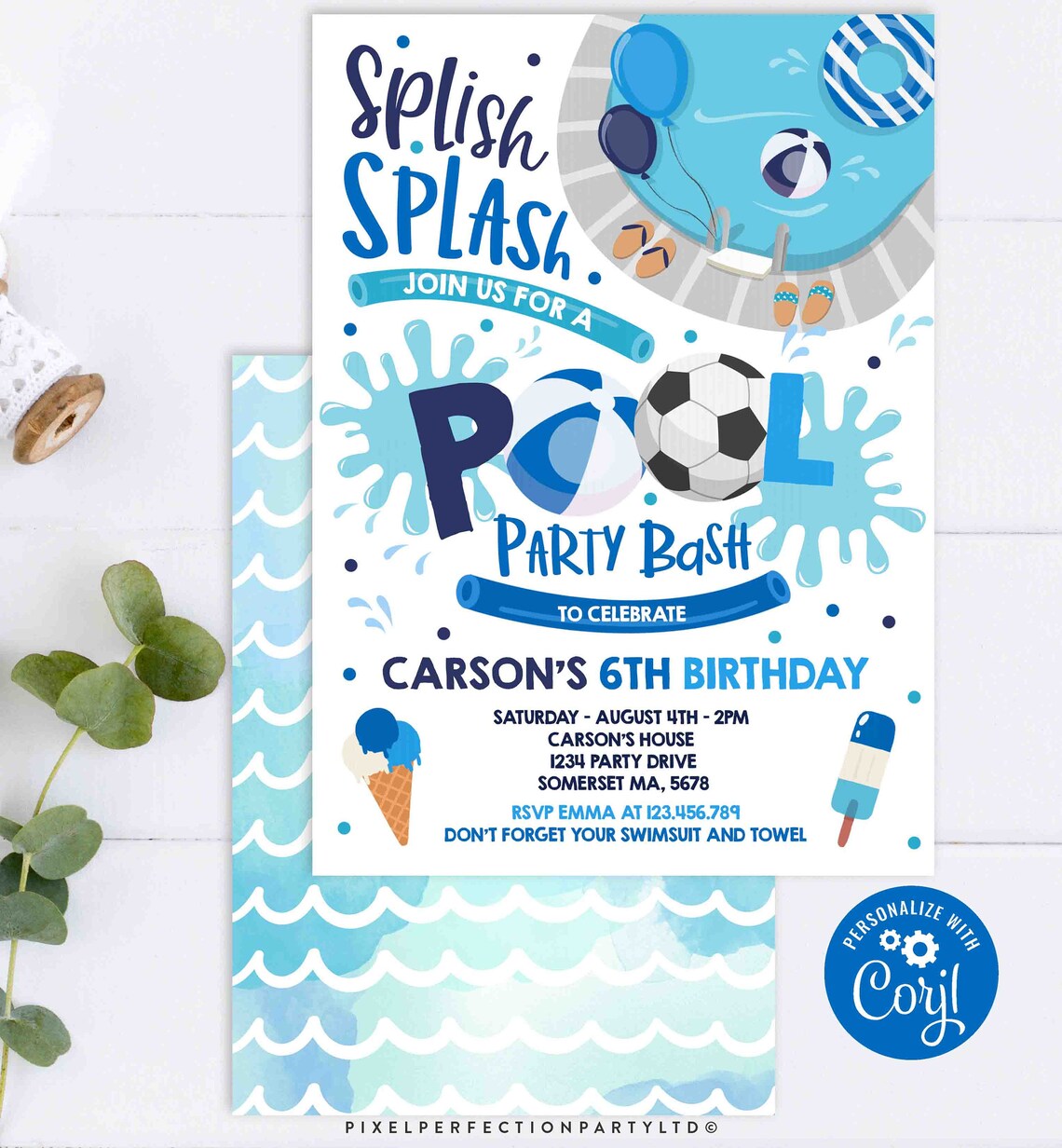 Editable Soccer Pool Party Invitation Sports Summer Pool Party | Etsy UK