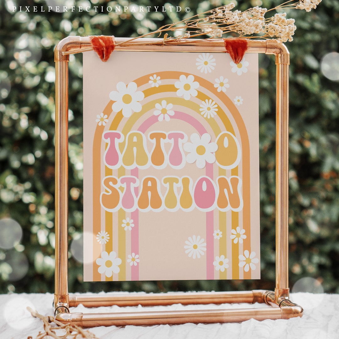 Groovy 70's Birthday Party Tattoo Station Sign Decor Sign Groovy One ...